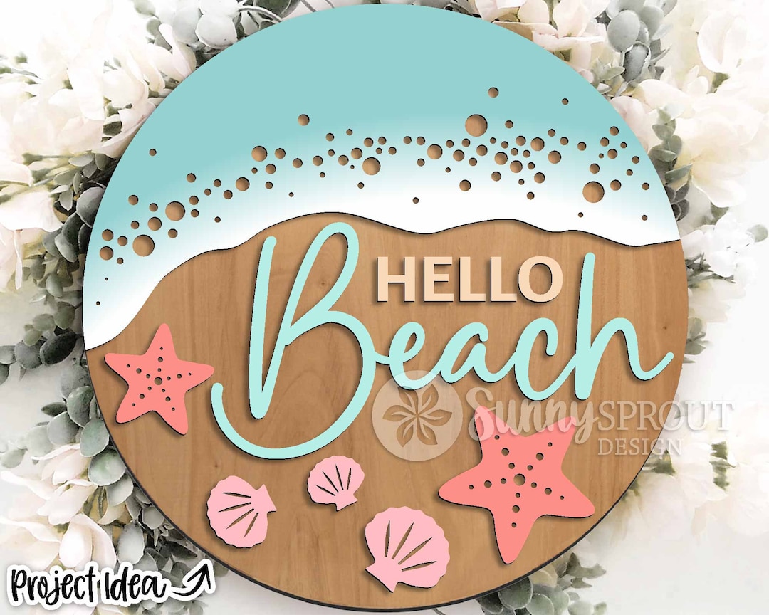 Hello Beach Shoreline Sign, Digital Download, Round Door Hanger Svg ...