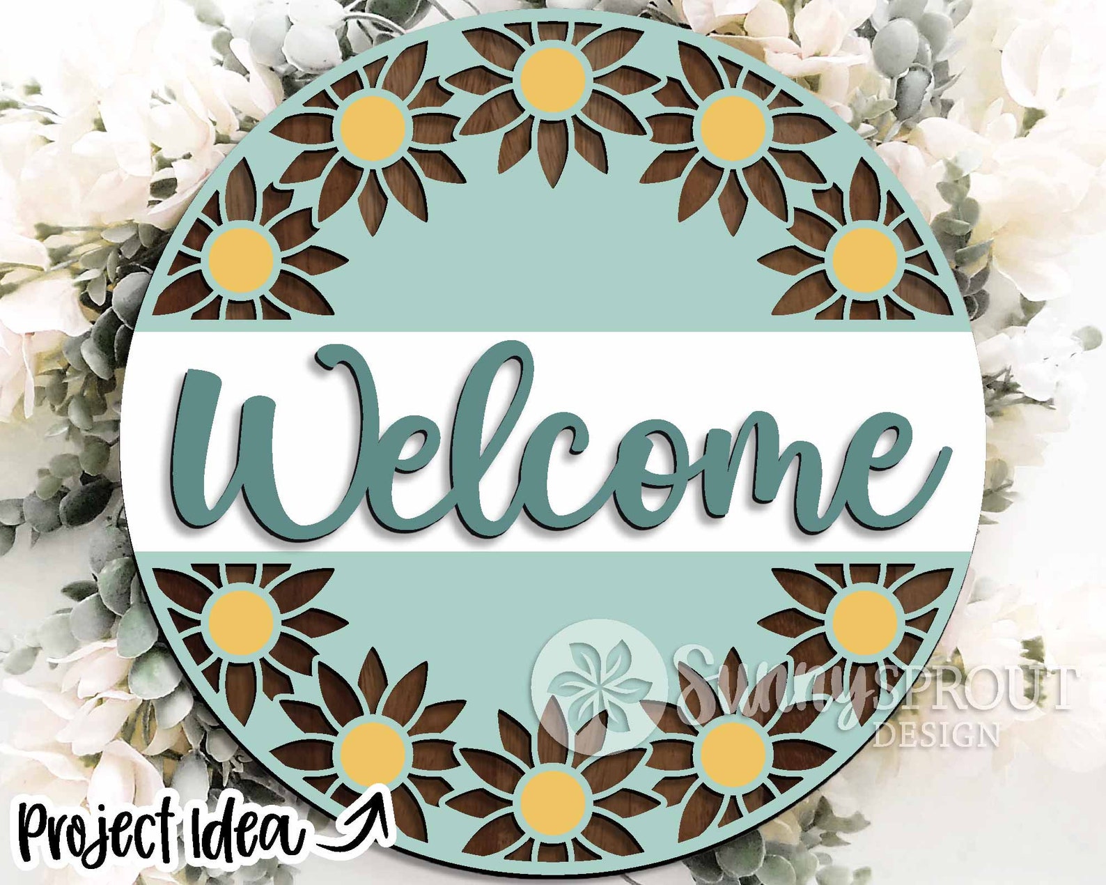 Floral Welcome Laser Sign Bundle, Round Door Hanger Svg, Glowforge ...