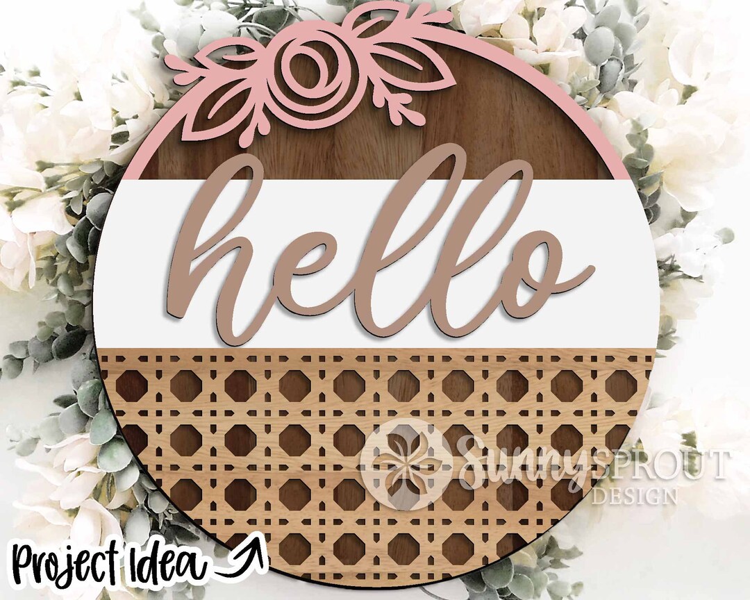Hello Rattan Pattern Sign, Digital Download, Round Door Hanger Svg ...