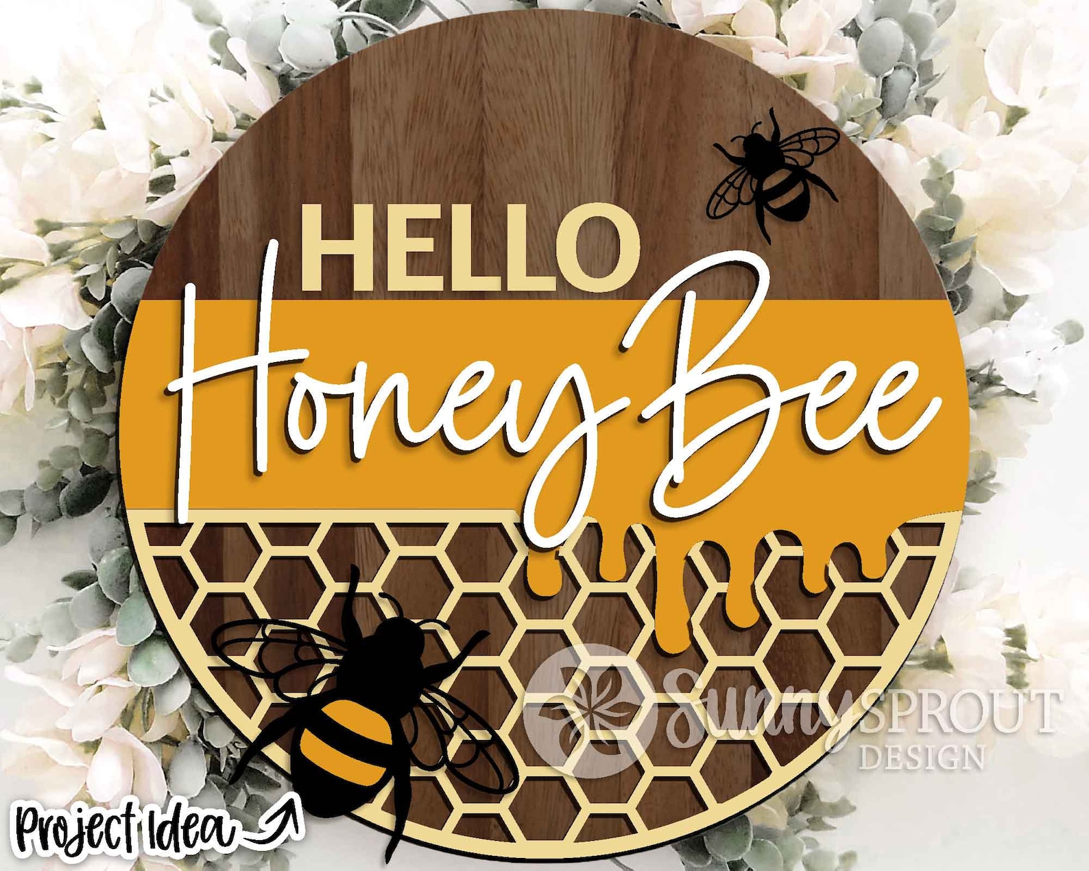 Hello Honey Bee Sign Digital Download Round Door Hanger - Etsy