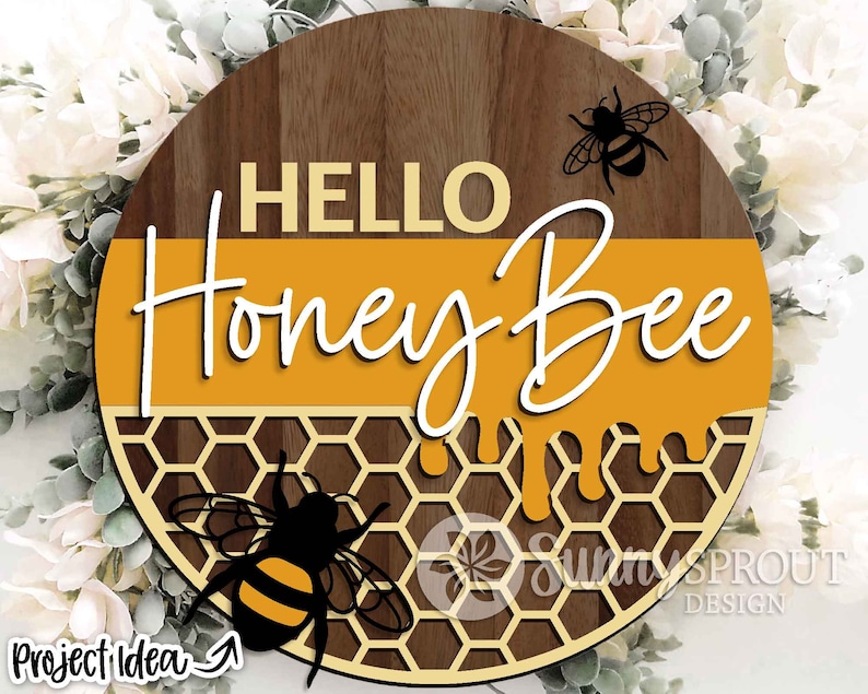 Hello Honey Bee Sign Digital Download Round Door Hanger - Etsy