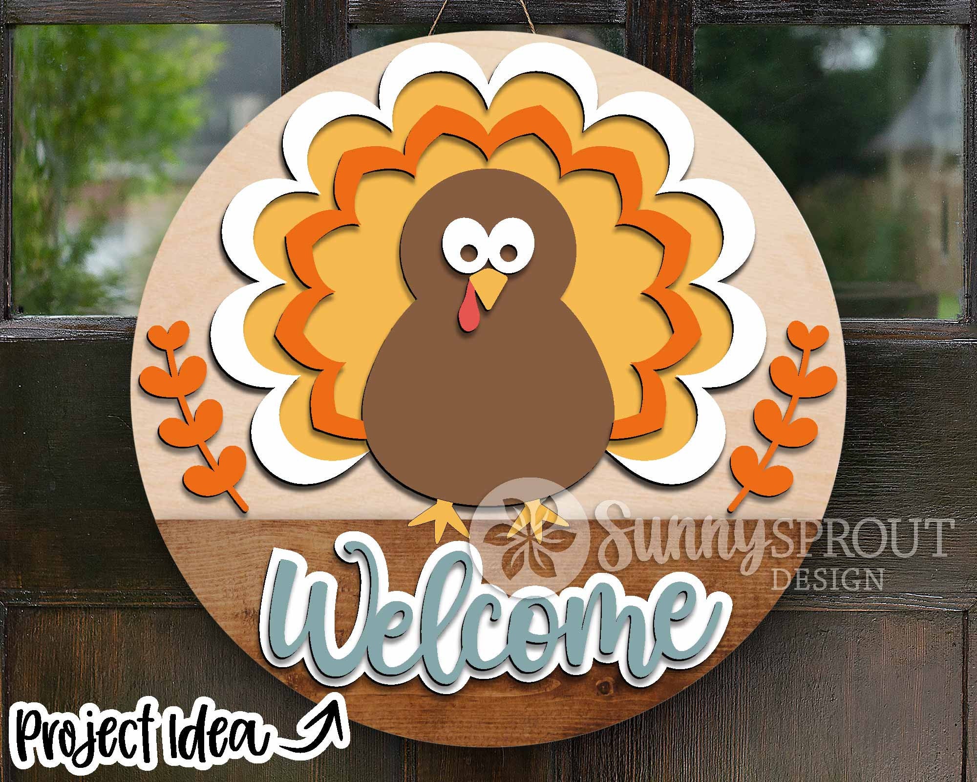 Thanksgiving Laser Sign Bundle, Round Door Hanger, Glowforge Laser File ...
