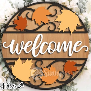 Welcome Maple Leaf Pattern Sign, Digital Download, Round Door Hanger ...
