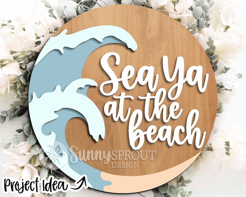 Beach Theme Sign Bundle 3, Round Door Hanger Svg, Glowforge Laser File ...