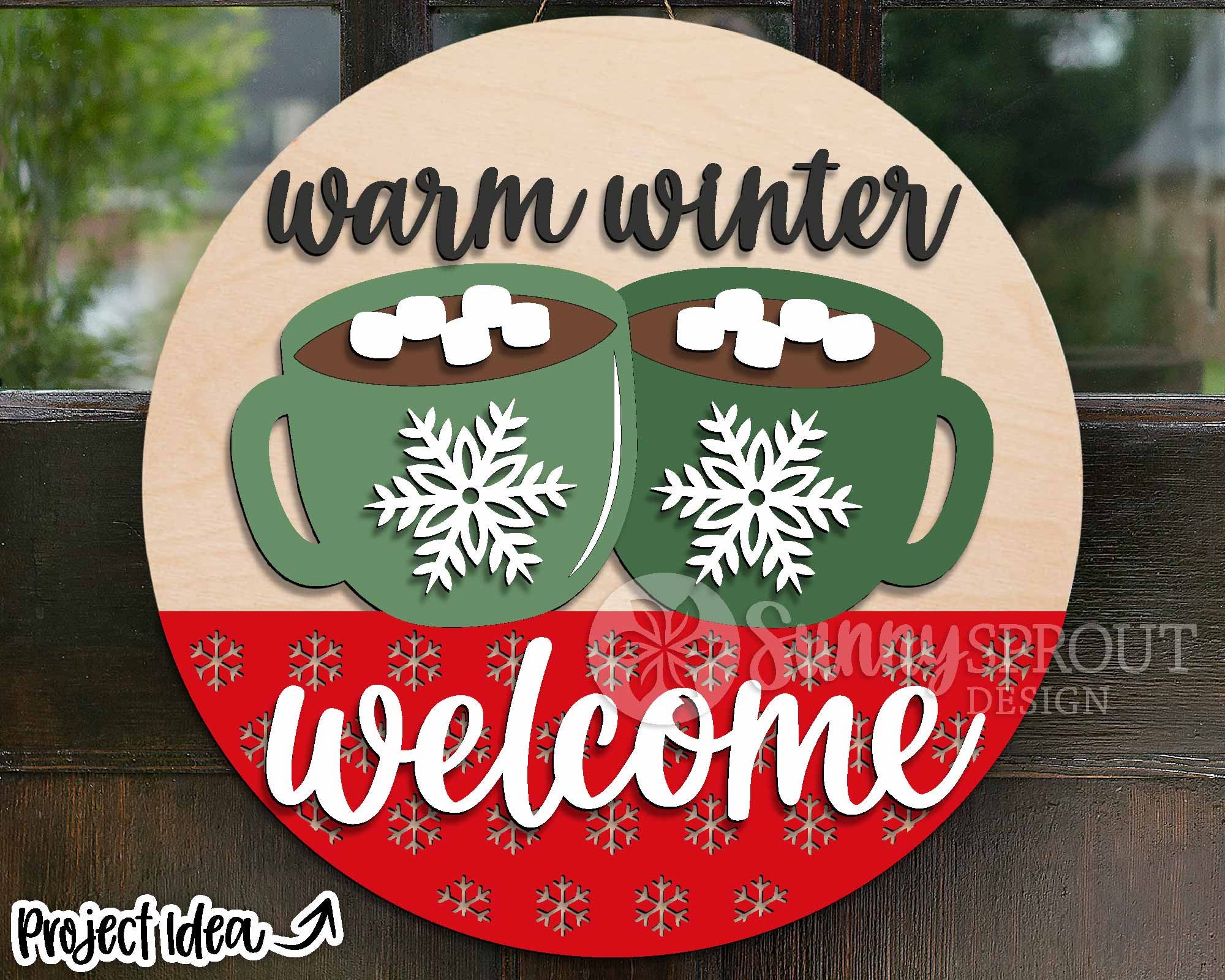 Warm Winter Welcome Hot Cocoa, Round Door Hanger Svg, Glowforge Laser ...