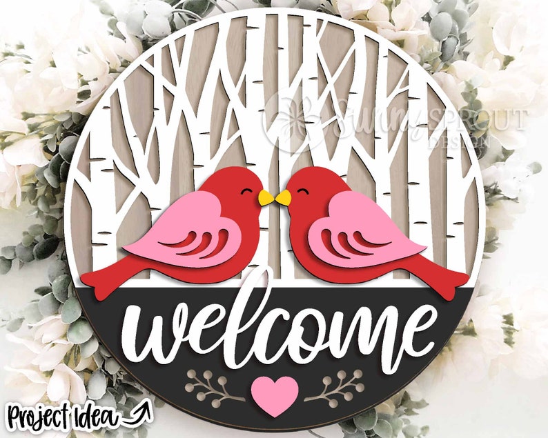 Welcome Love Birds Sign Digital Download Round Door Hanger - Etsy