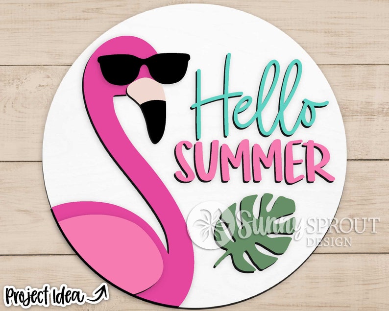 Hello Summer Flamingo Sign Digital Download Round Door - Etsy