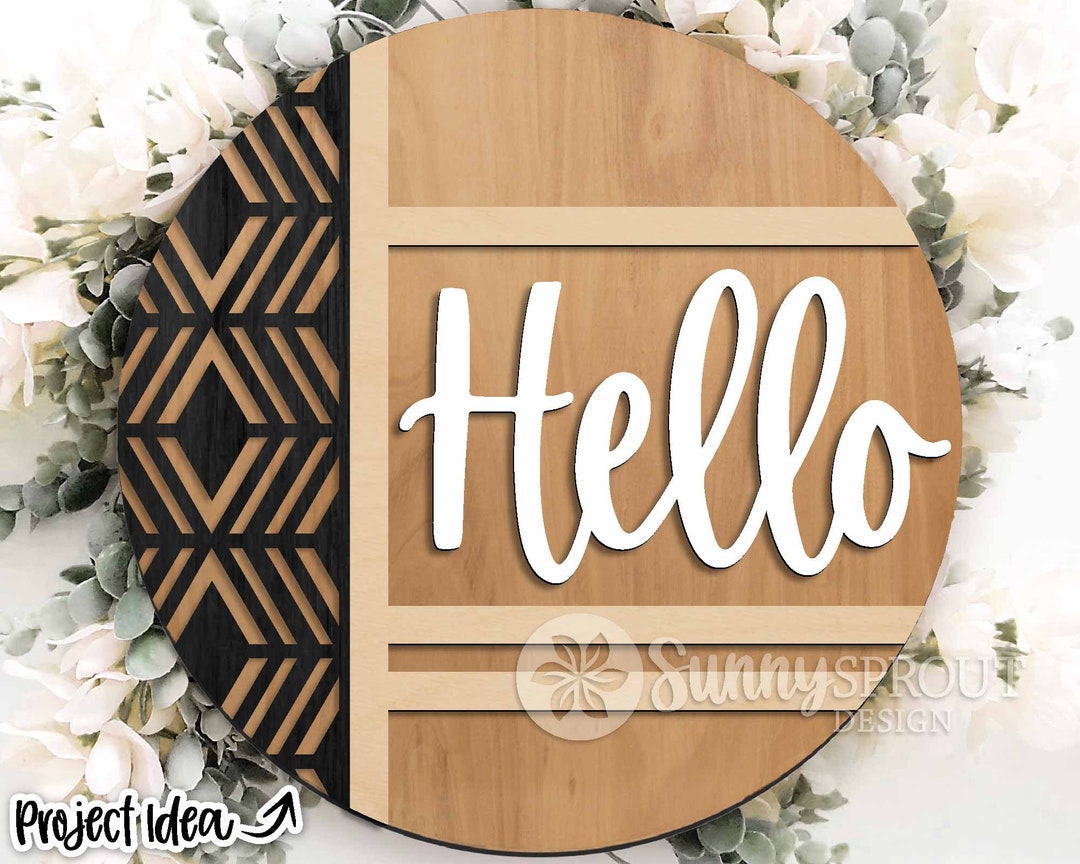 Hello Geometric Welcome Sign, Digital Download, Round Door Hanger Svg ...