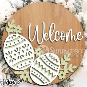 Welcome Floral Easter Eggs Sign, Digital Download, Round Door Hanger ...
