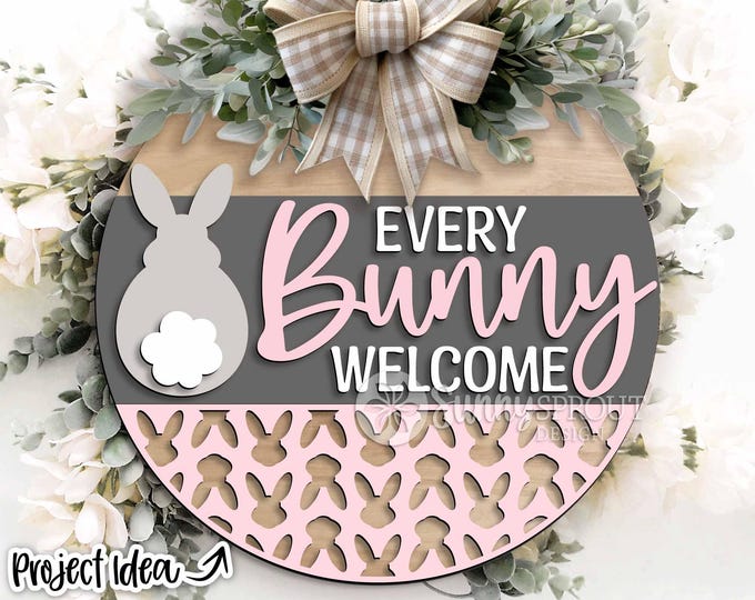 Every Bunny Welcome Easter Bunny Rabbit Hanging Sign, Spring Wall Art ...