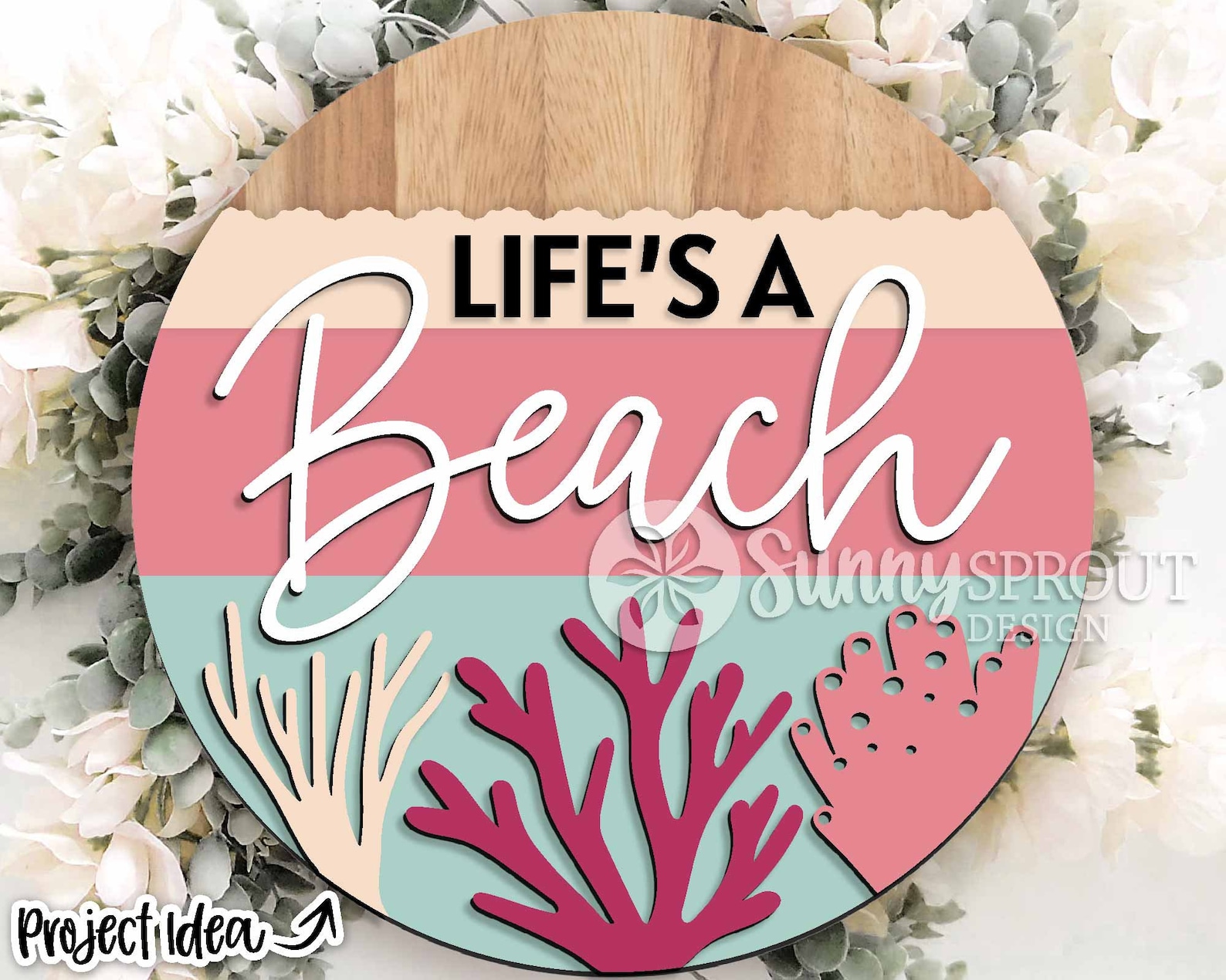 Life's A Beach Coral Sign Digital Download Round Door - Etsy