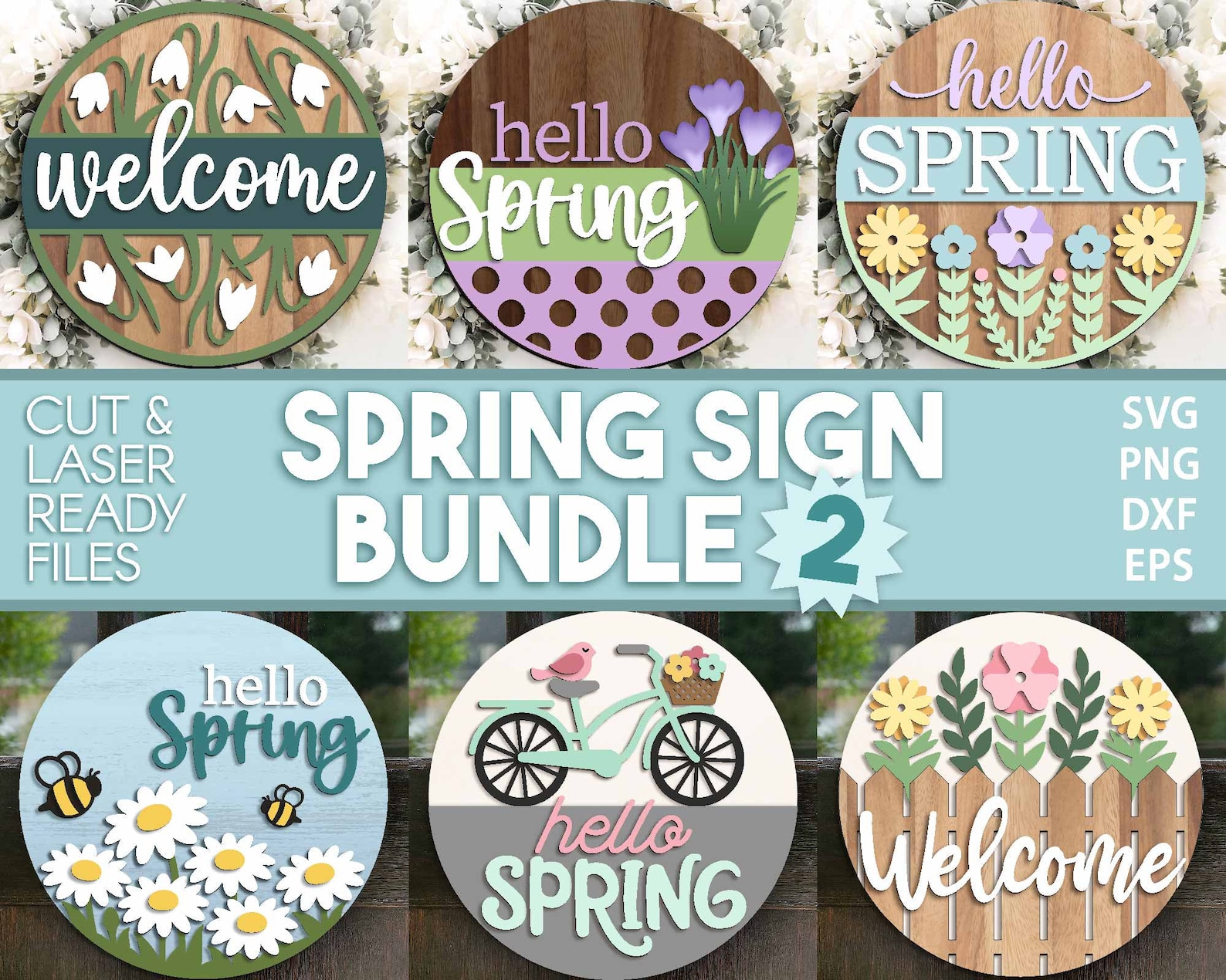 Spring Sign Bundle 2, Round Door Hanger Svg, Glowforge Laser File ...