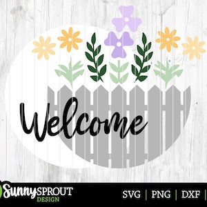 Welcome Fence Flowers Sign, Round Door Hanger SVG, Glowforge Laser Cut ...