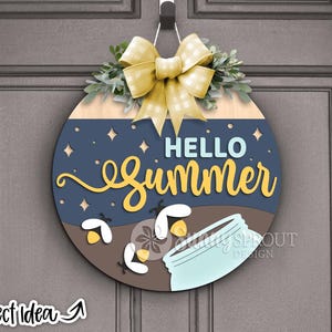 Hello Summer Fireflies and Jar Sign, Digital Download, Round Door ...