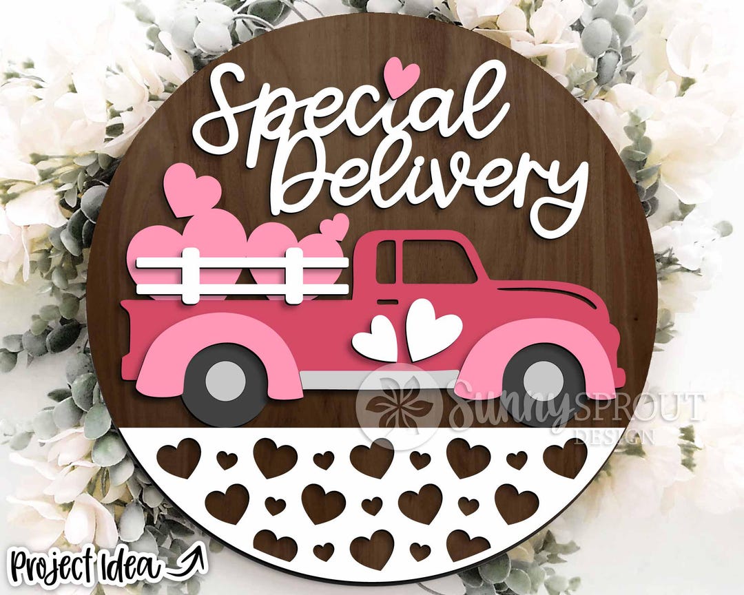 Special Delivery Heart Truck Sign, Digital Download, Round Door Hanger ...
