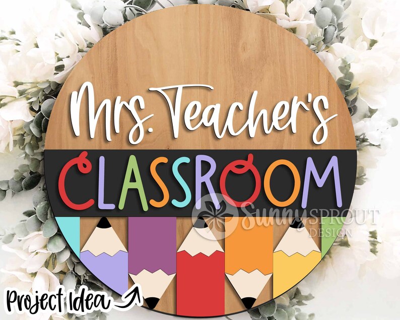 Classroom Sign Bundle, Round Door Hanger Svg, Glowforge Laser File ...