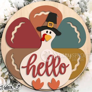 Pilgrim Turkey Hello Sign, Digital Download, Round Door Hanger Svg ...