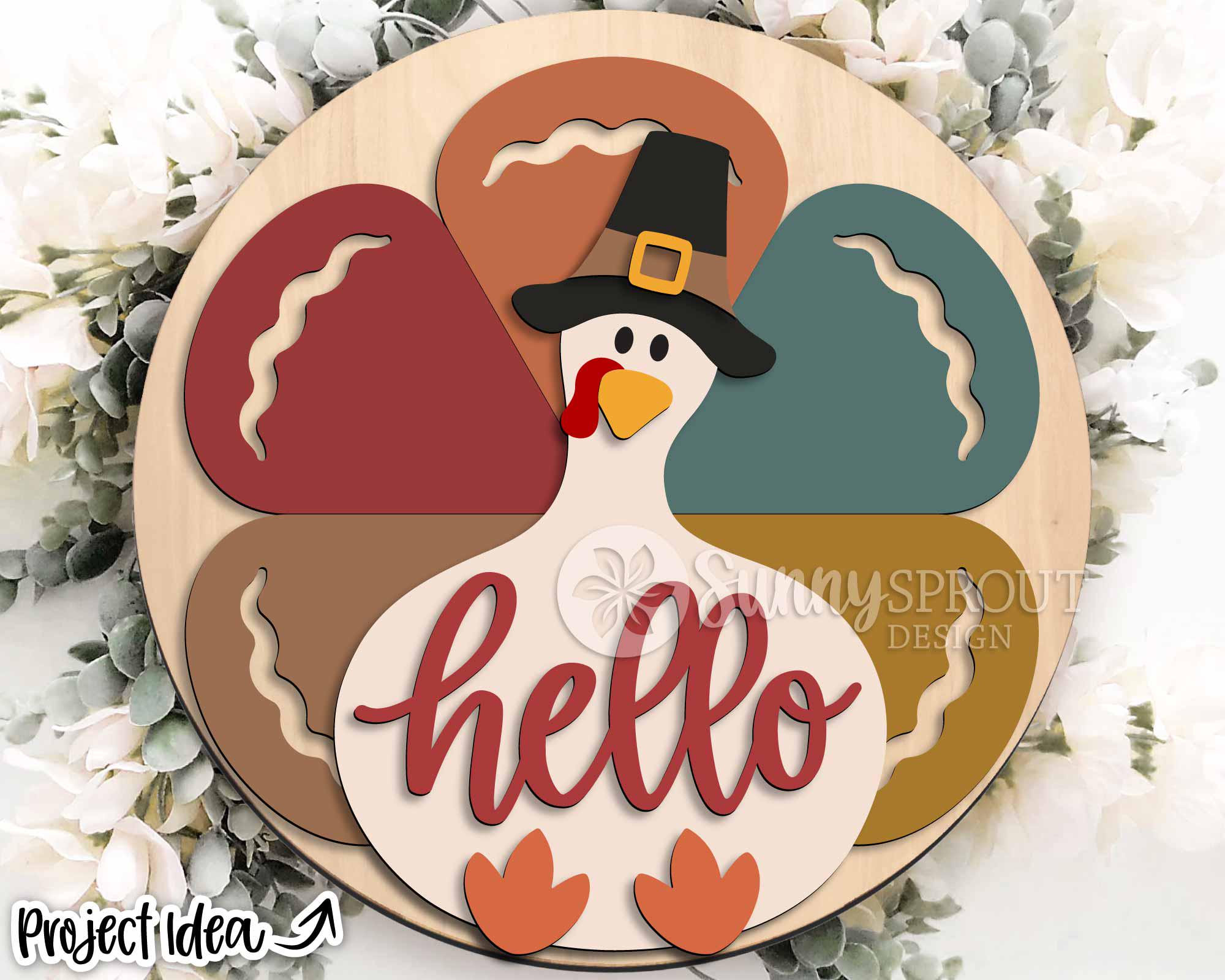 Pilgrim Turkey Hello Sign, Digital Download, SVG Laser Cut File, Cricut ...