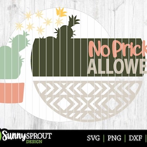 No Pricks Allowed Cactus Sign, Digital Download, Round Door Hanger Svg ...