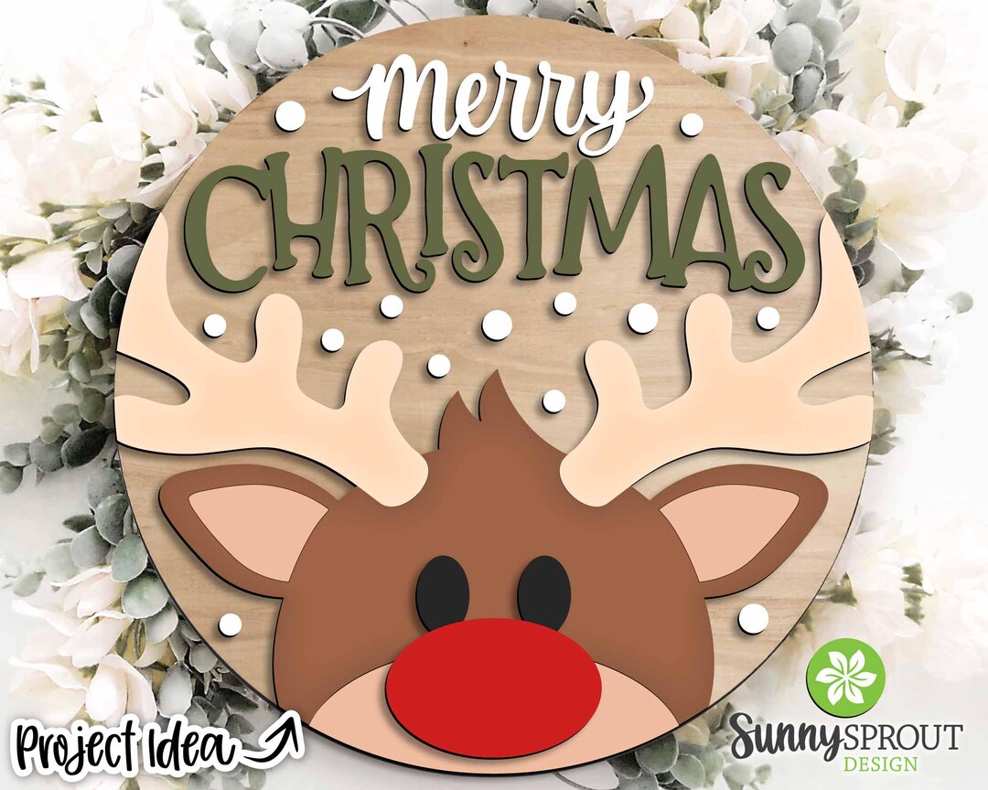 Merry Christmas Reindeer Sign, DIGITAL Download, Round Door Hanger Svg ...