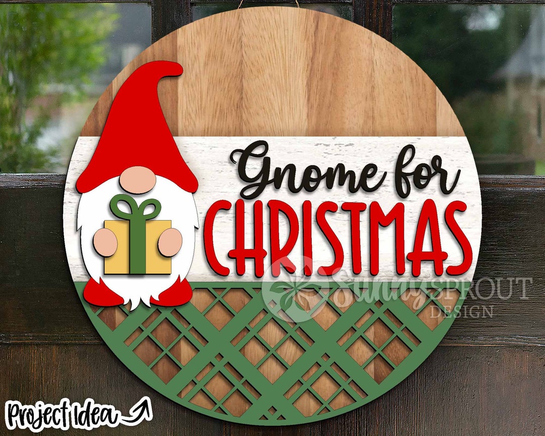 Gnome for Christmas Round Sign, DIGITAL Download, Door Hanger Svg ...
