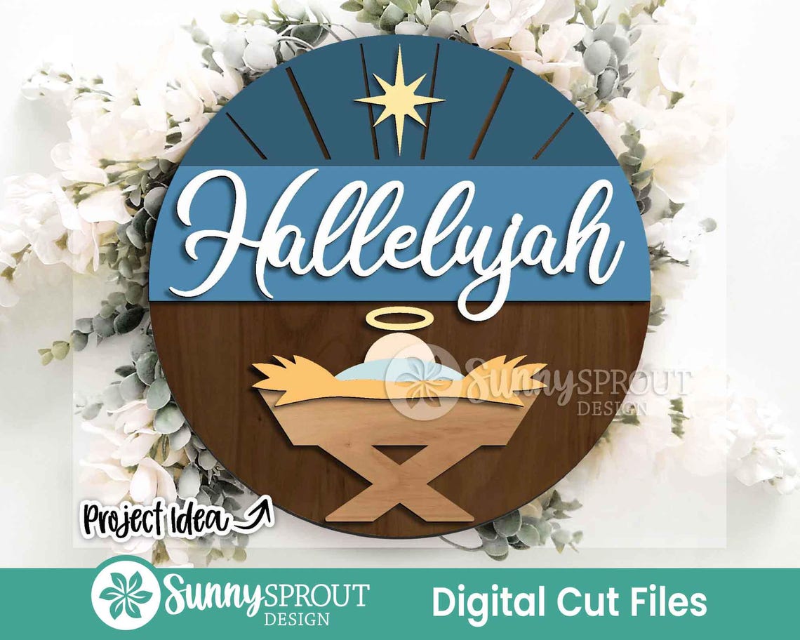 Nativity Laser Sign Bundle, Round Door Hanger, Glowforge Laser Cut File ...