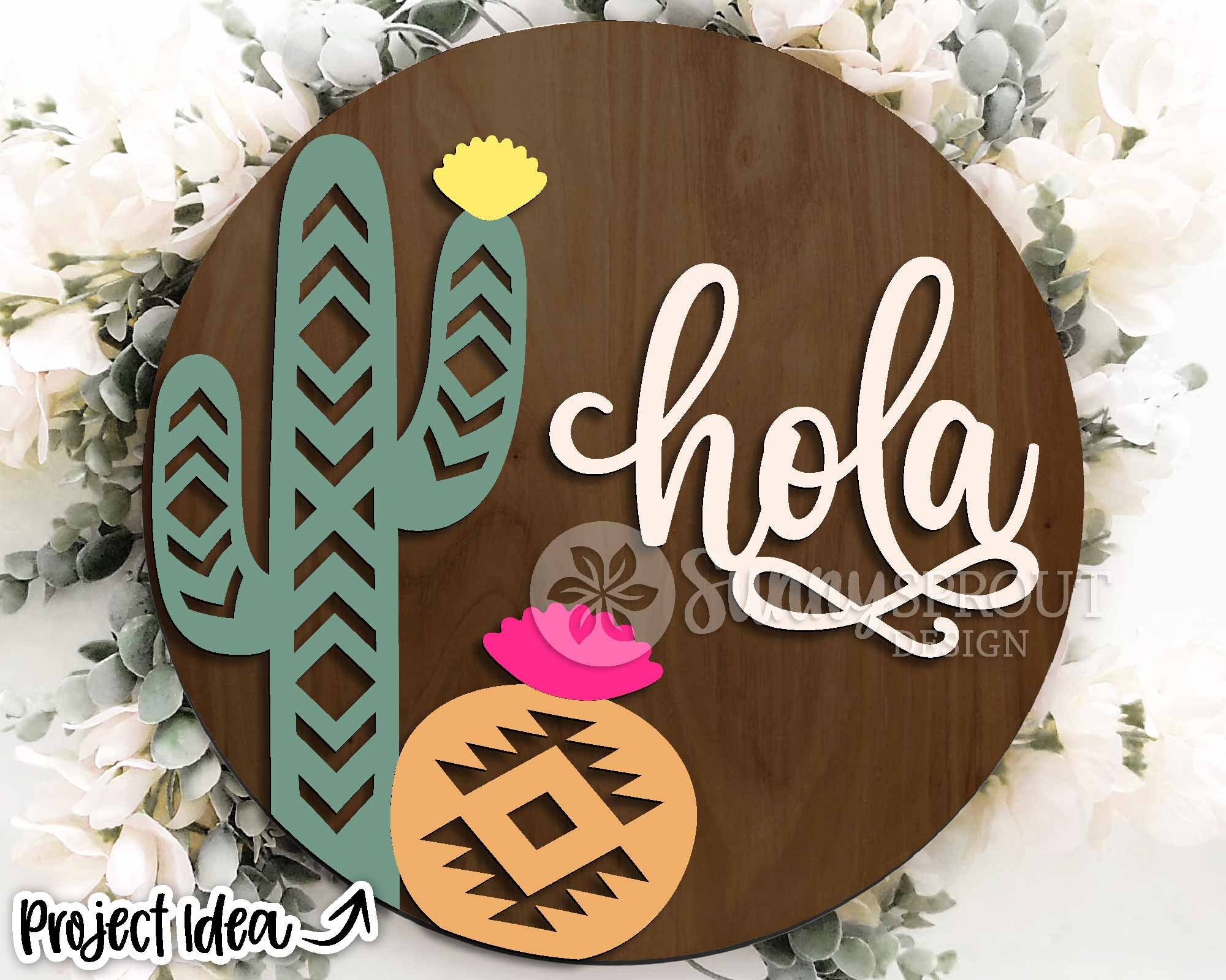 Hola Aztec Cactus Sign, Digital Download, SVG Laser Cut File, Cricut ...