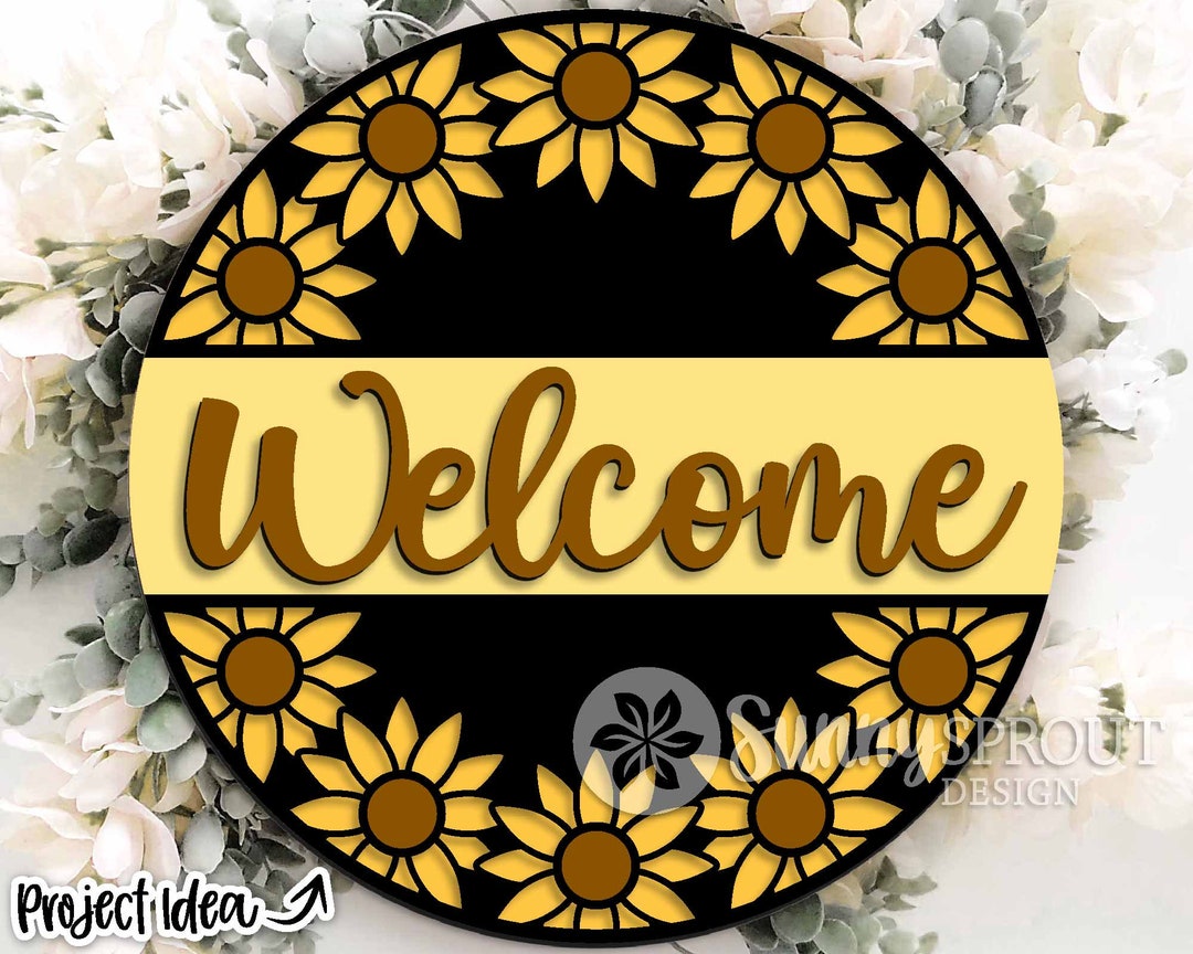 Welcome Round Sunflower Sign, Digital Download, Round Door Hanger Svg ...