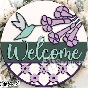 Welcome Hummingbird Flower Sign, Digital Download, Round Door Hanger ...