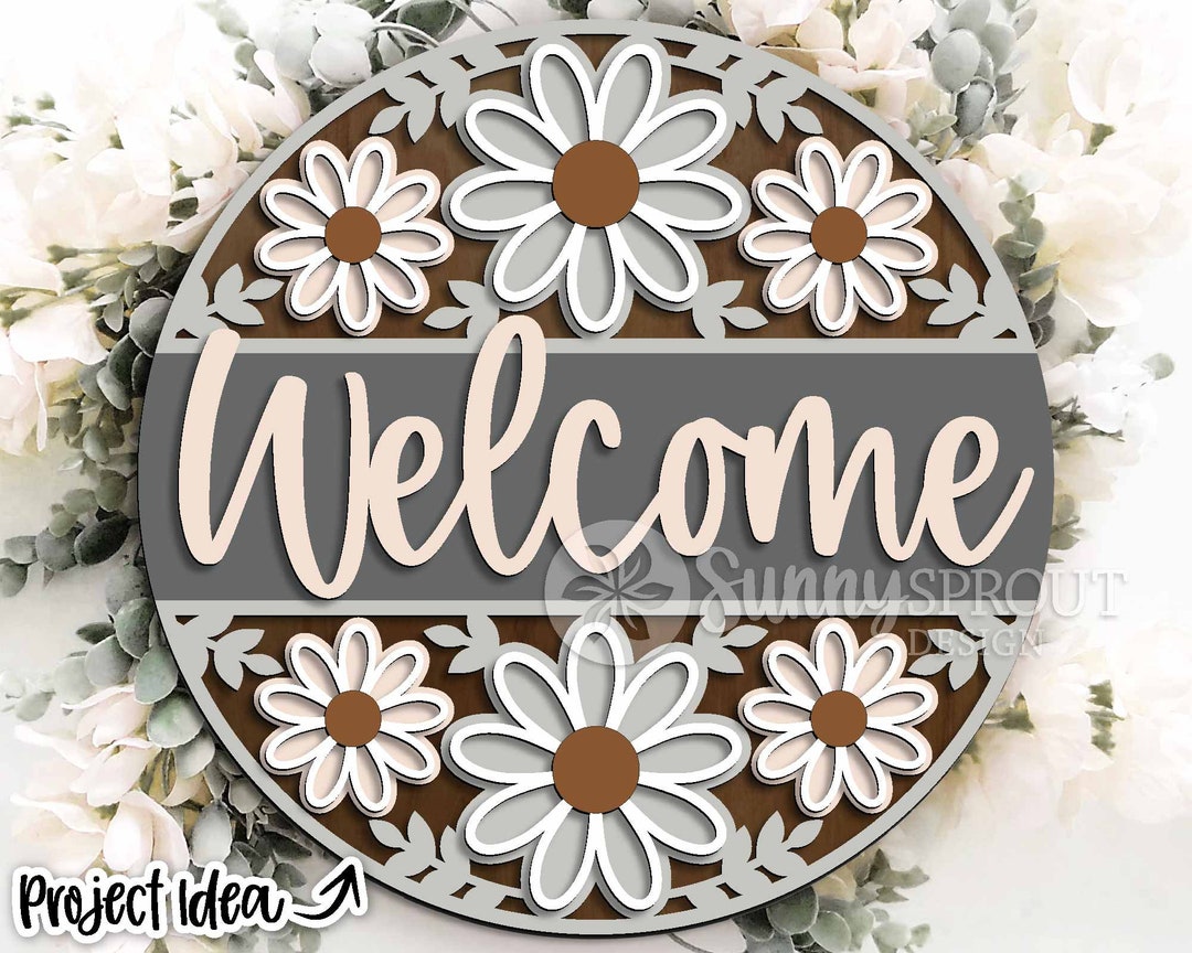 Welcome Flower Pattern Sign, Digital Download, Round Door Hanger Svg ...