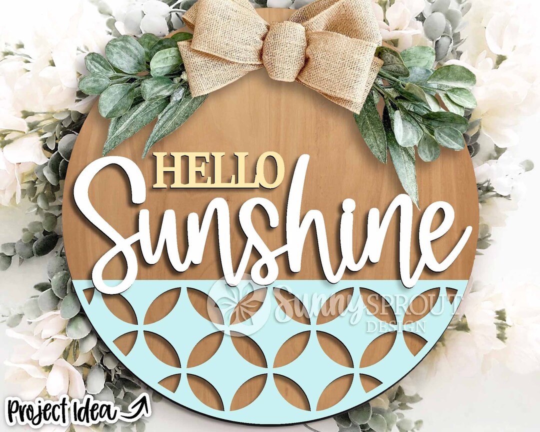Hello Sunshine Circle Pattern Sign, Digital Download, Round Door Hanger ...