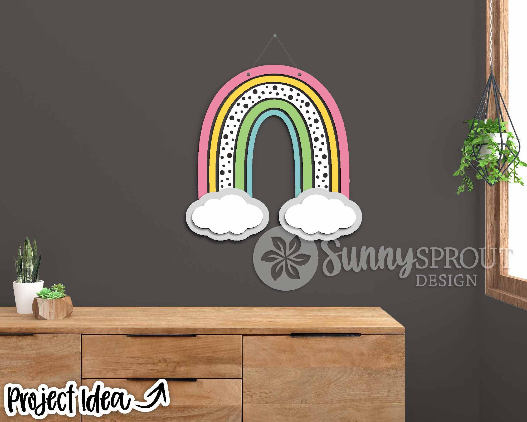 Rainbow & Clouds SVG Cut File, Kids Hanging Wall Art Svg, Glowforge ...