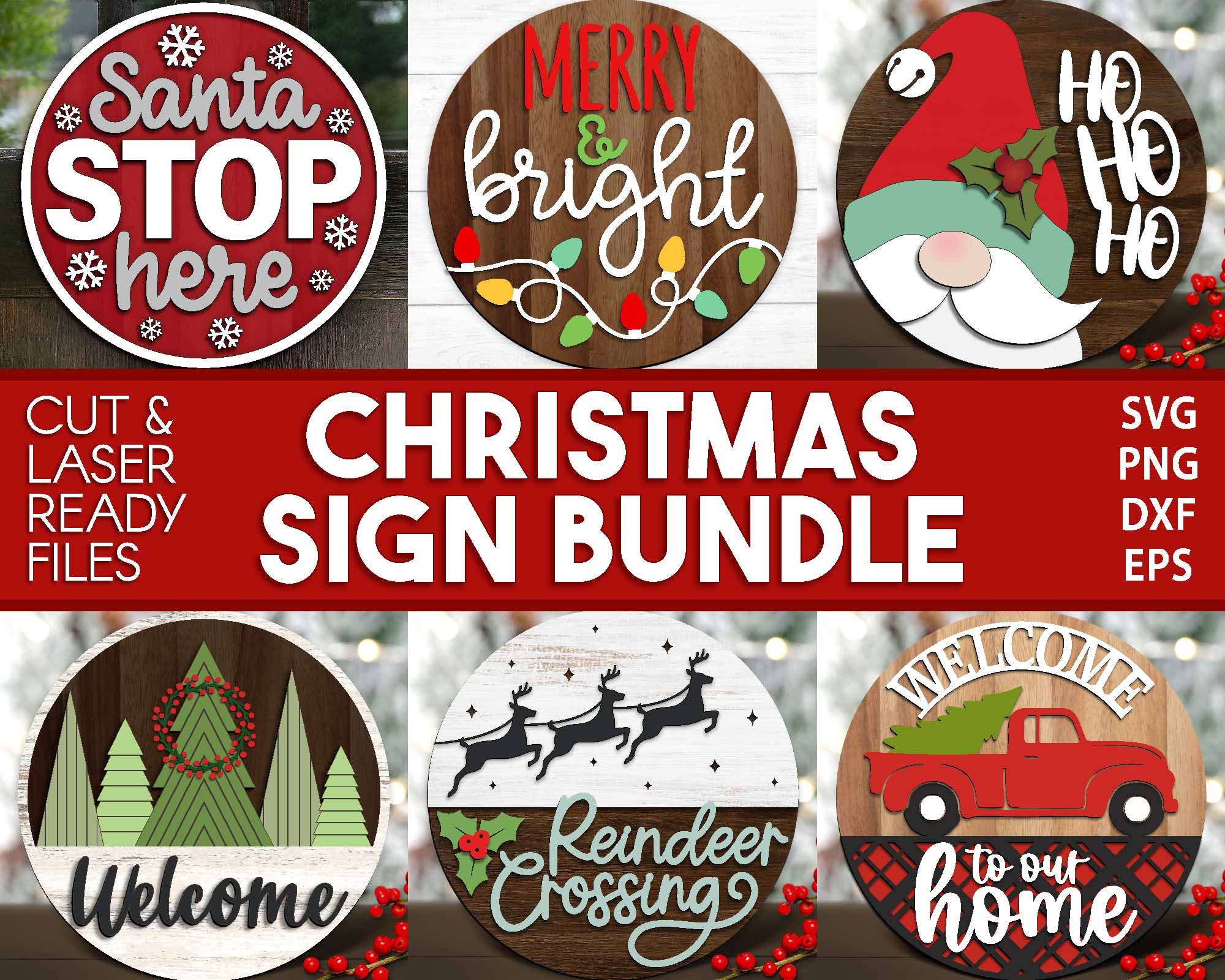 Christmas Laser Sign Bundle Digital Download Round Door - Etsy