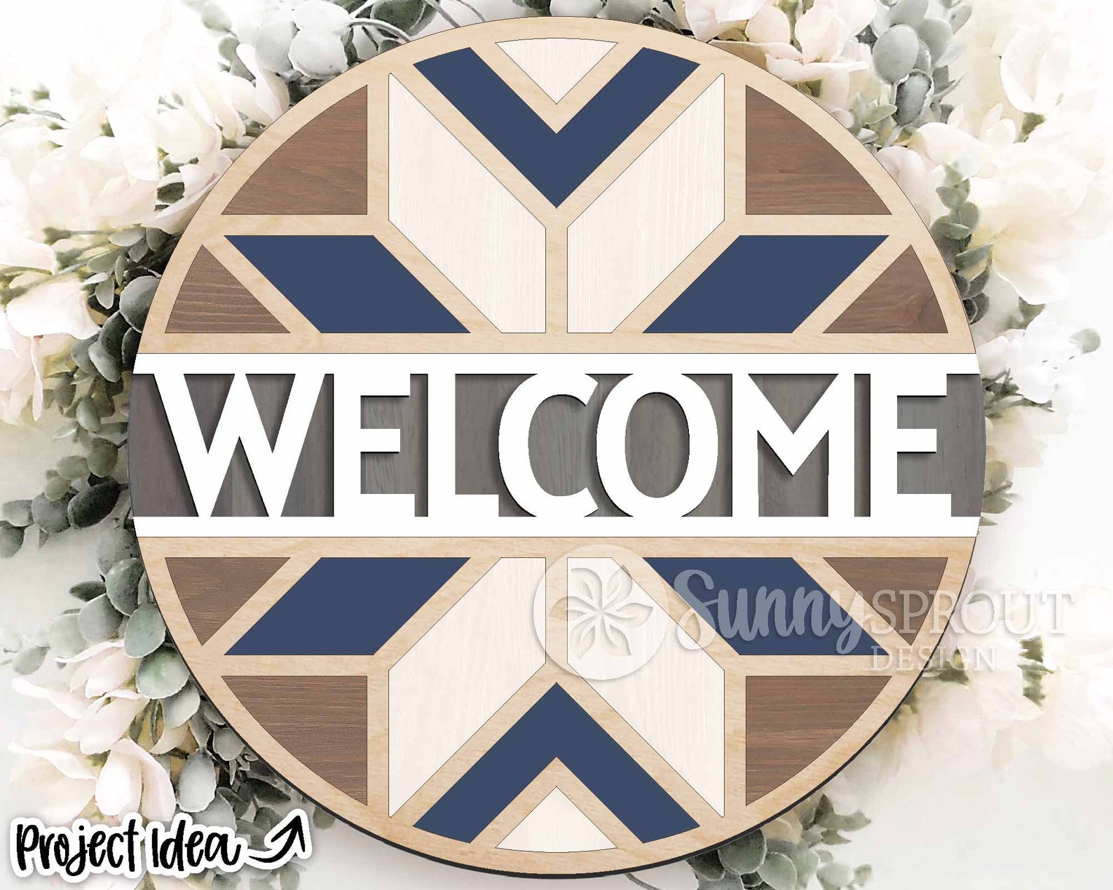 Barn Quilt Welcome Sign, Digital Download, Round Door Hanger Svg ...