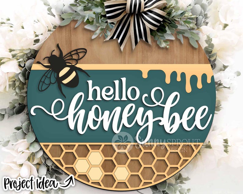 Hello Honey Bee Honeycomb Sign, Digital Download, SVG Laser Cut File ...