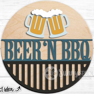 Beer 'N BBQ Grill Sign, Digital Download, Round Door Hanger Svg ...