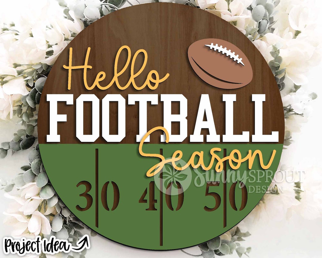 Hello Football Season Sign, Digital Download, Round Door Hanger Svg ...