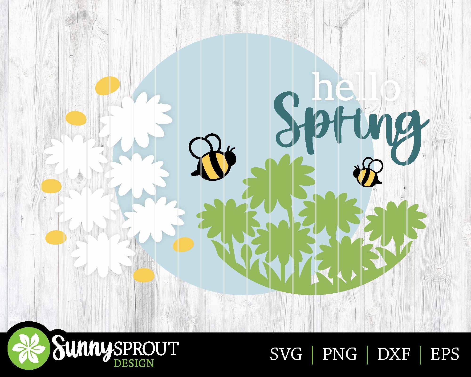Hello Spring Daisy Bees Sign Round Door Hanger Svg Spring - Etsy