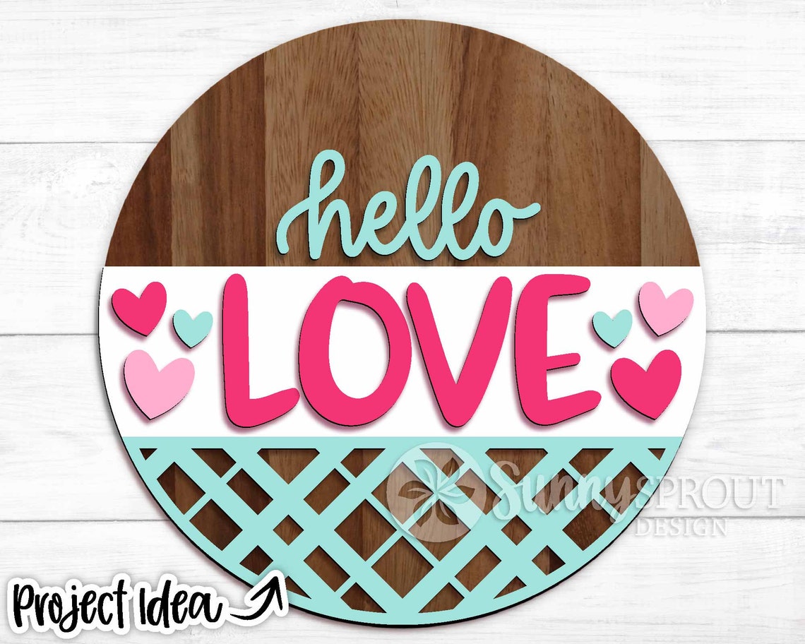 Hello Love Heart Sign Digital Download Round Door Hanger - Etsy