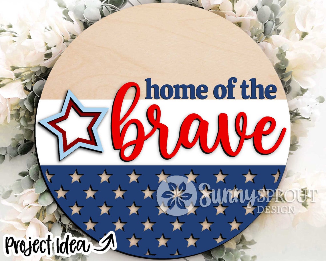 Home of the Brave Star Pattern Sign Round Door Hanger Svg - Etsy