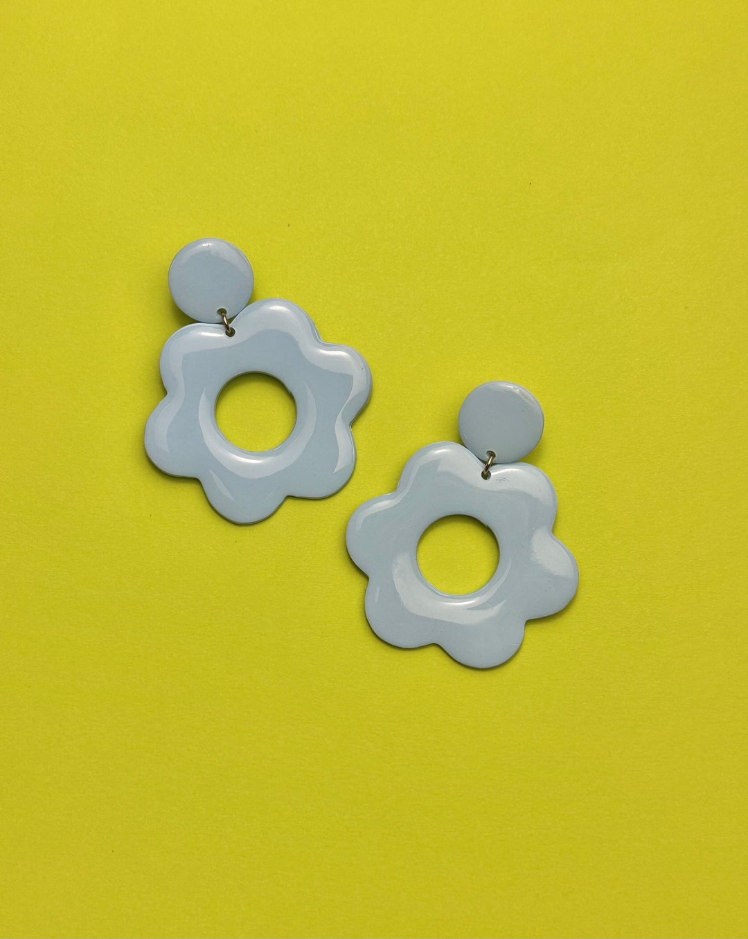 BLUEBERRY MILK Retro Mod Daisy Powder Blue Polymer Clay Earrings - Etsy