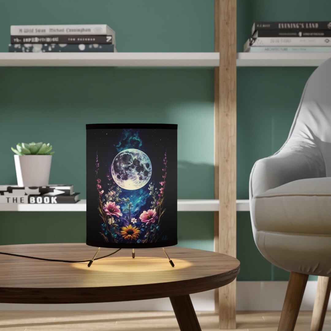 Floral Moon Tripod Lamp With High-res Printed Shade, US\CA Plug - Etsy