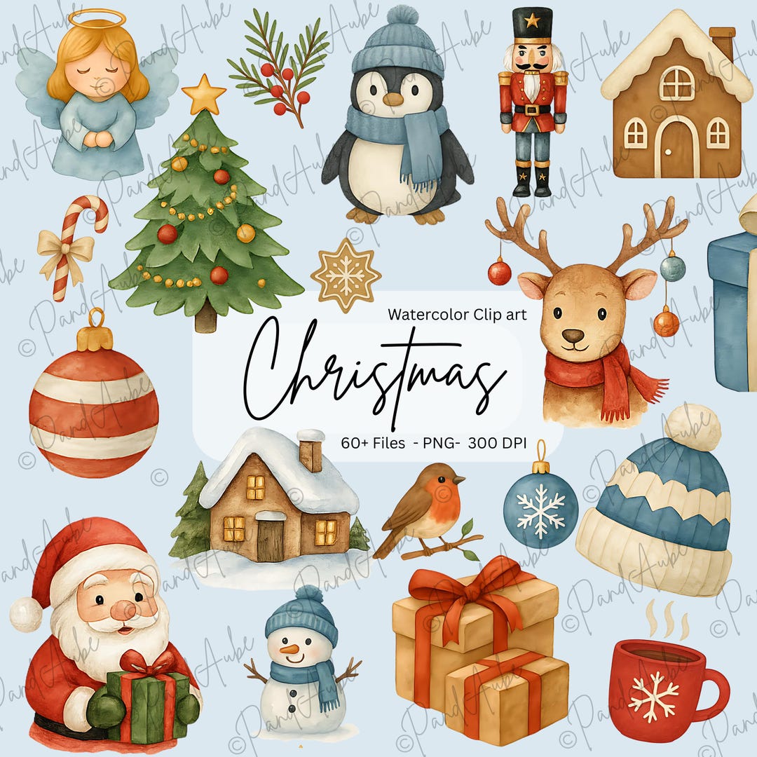 Cute Watercolor Christmas Clipart | 63 Png - 300 DPI - 4000 X 4000 Px ...