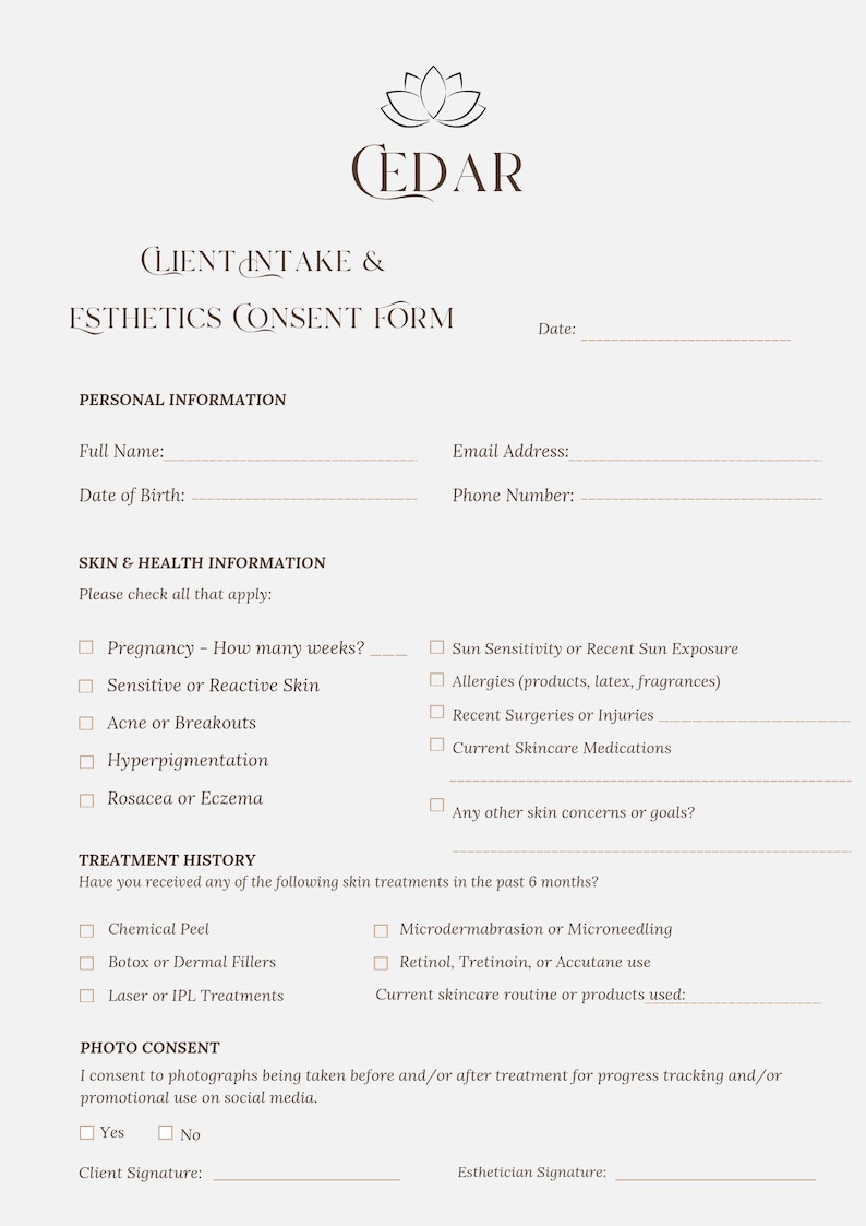 Massage and Esthetics Consent Forms - Etsy