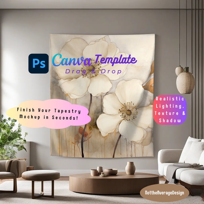Tapestry Mockup Canva PNG PSD, 88X104 Printify Indoor Wall Tapestries Ready to Use Template ...