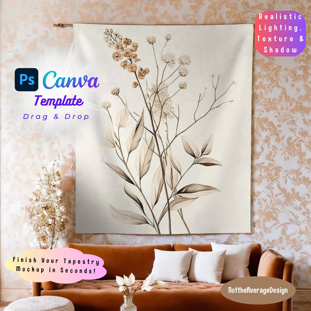 Tapestry Mockup Canva PNG PSD, 88X104 Printify Indoor Wall Tapestries ...