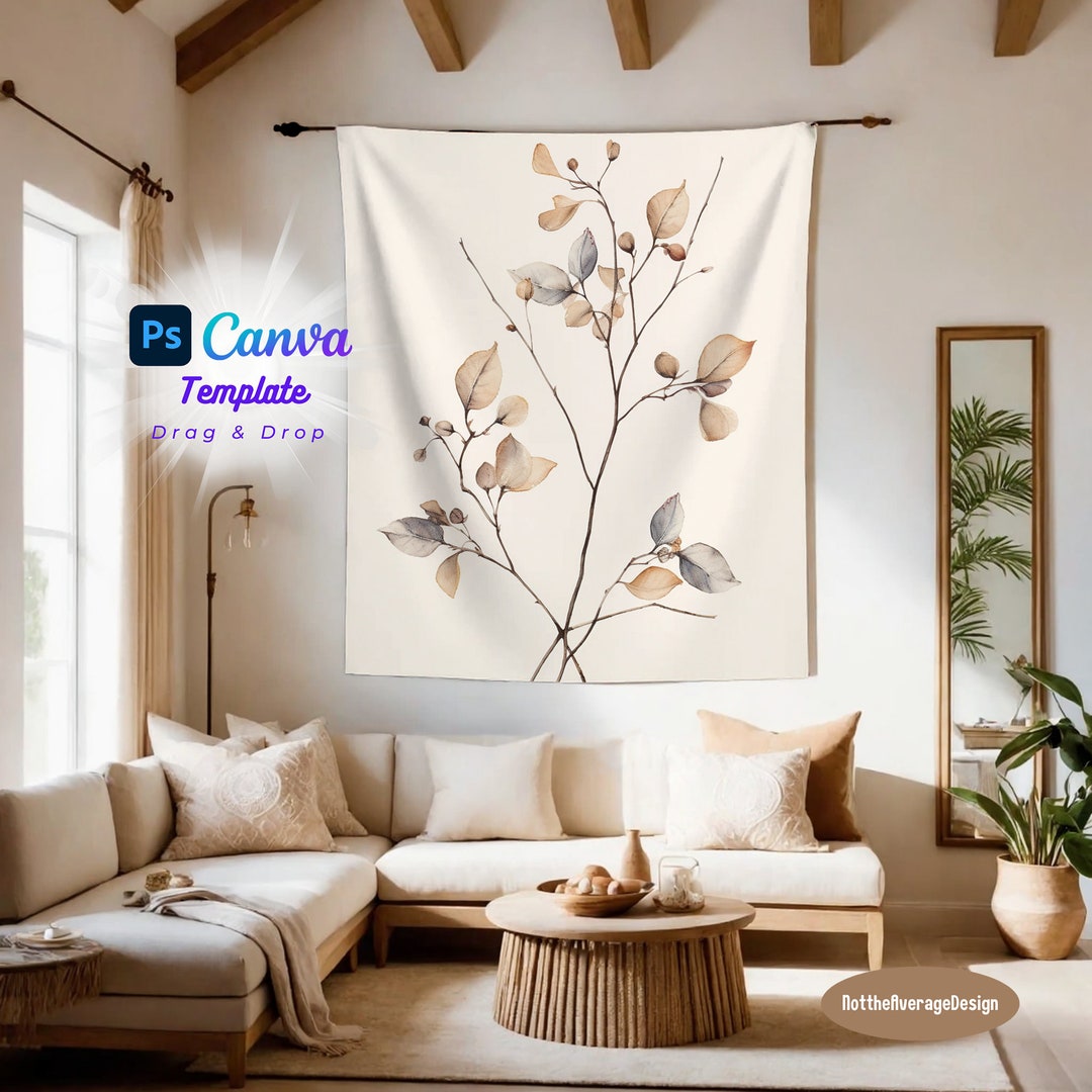 Tapestry Mockup Canva PNG PSD, 68x80 Printify Indoor Wall Tapestries ...