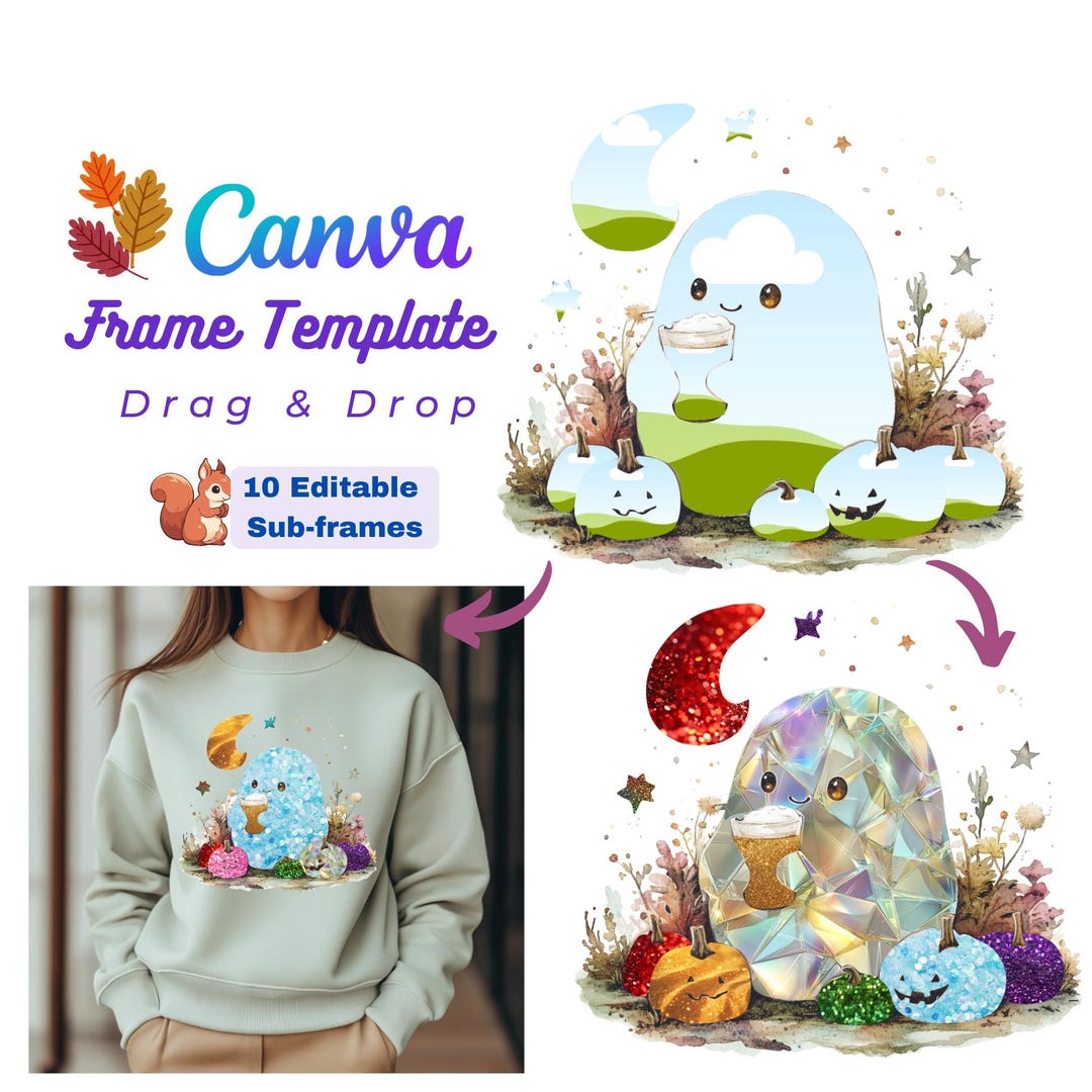 DIY Halloween Ghost Customizable Canva Frame, Drag & Drop Pattern ...