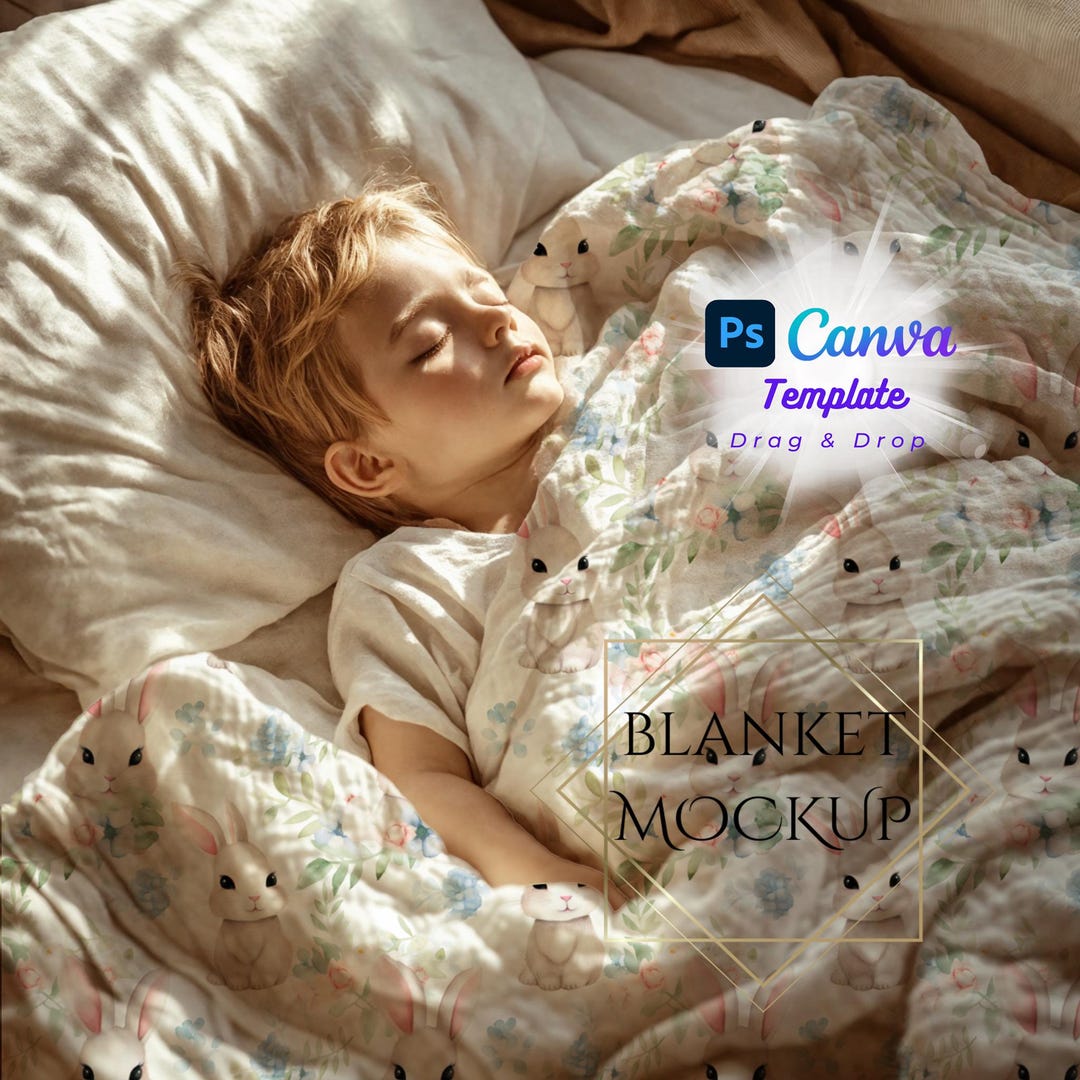 Cinematic Baby Waffle Blanket Mockup Canva PNG PSD Smart Object, Template Velveteen Plush Minky ...