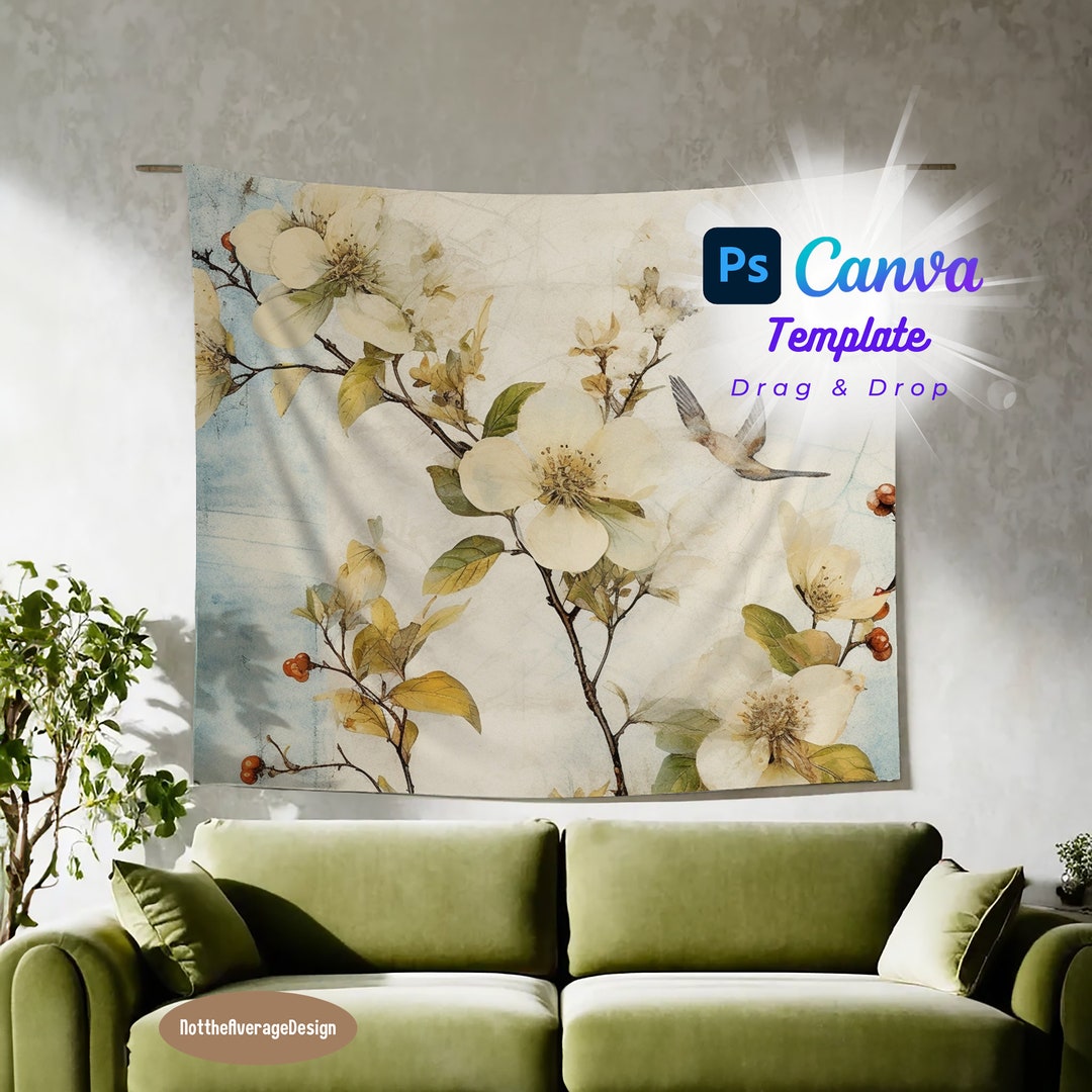 Tapestry Mockup Canva PNG PSD, 104x88 Printify Indoor Wall Tapestries ...